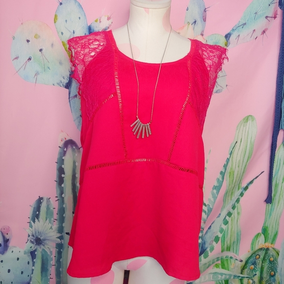 Sophie Rue | Tops | Sophie Rue Hot Pink Boho Lace Short Sleeve Top ...